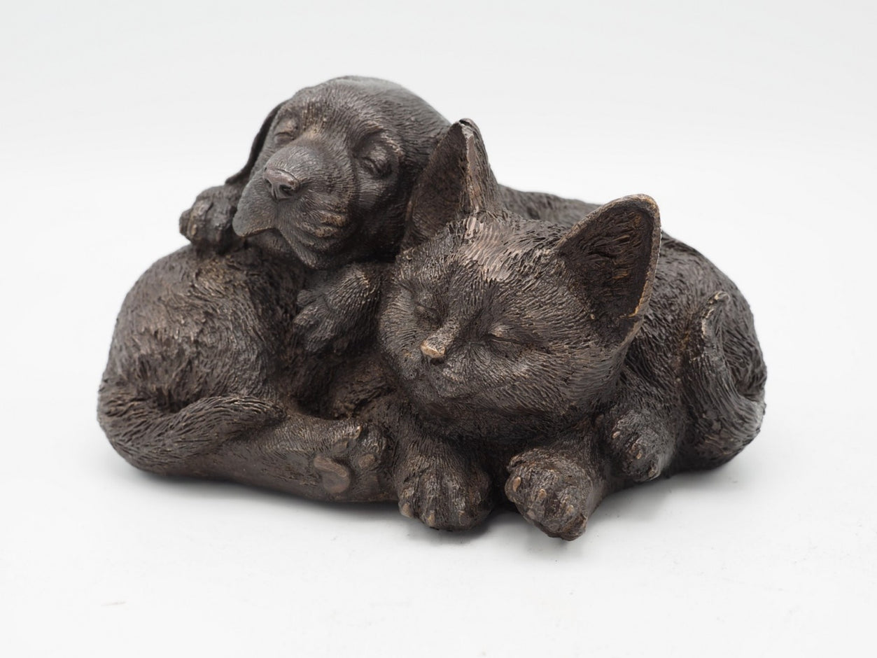 Bronzen beeld Hond en kat 12x15x19cm | Doika